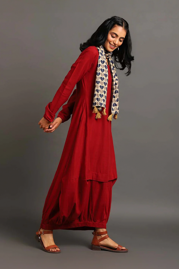 Maroon Boho Balloon Dress - omaanajaipur